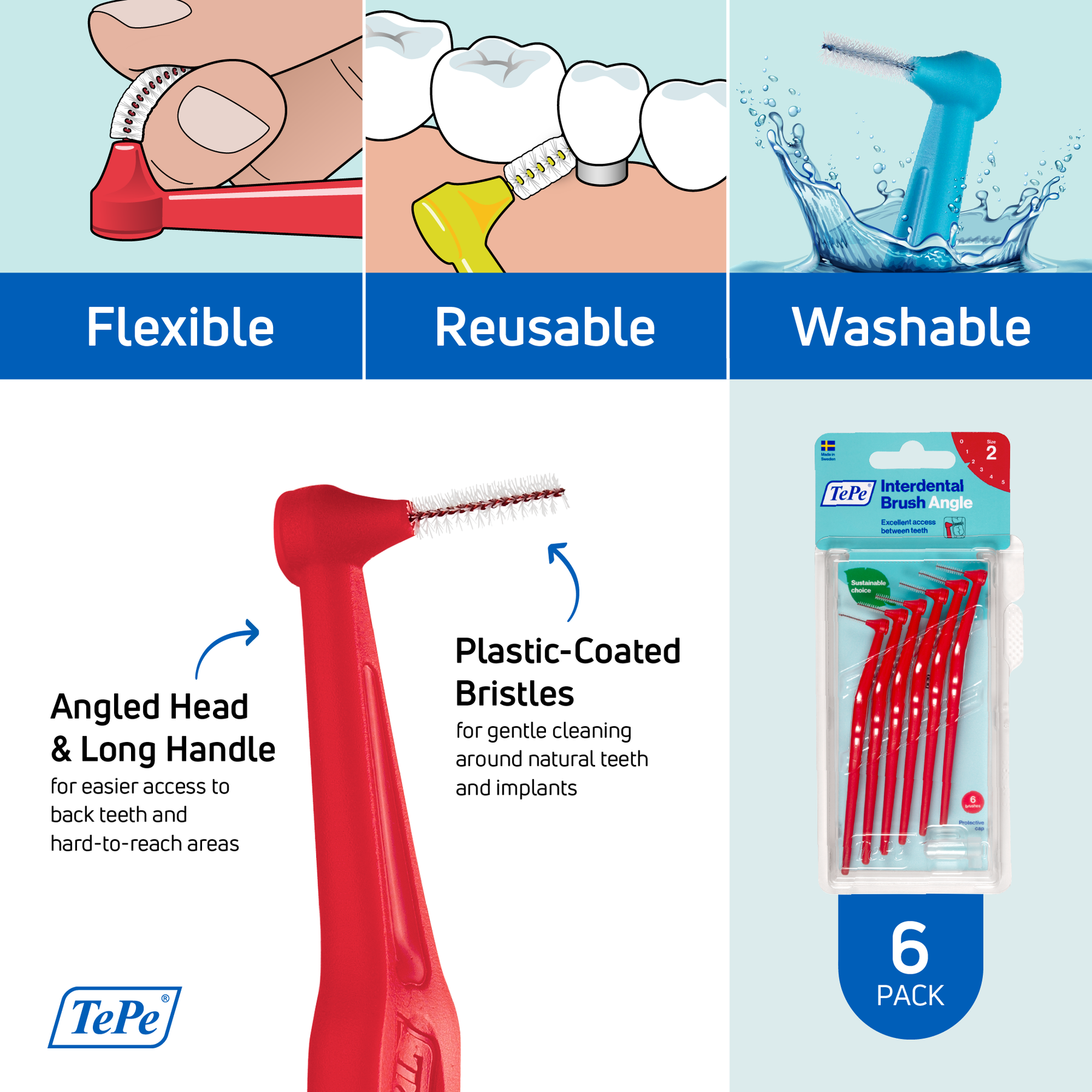 TePe Angle™ Interdental Brushes Red - 0.5 mm (ISO 2) – TePe Oral Health ...