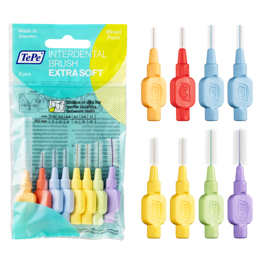 TePe® Interdental Brush Extra Soft Mixed Pack - 0.45 to 1.1 mm – TePe ...